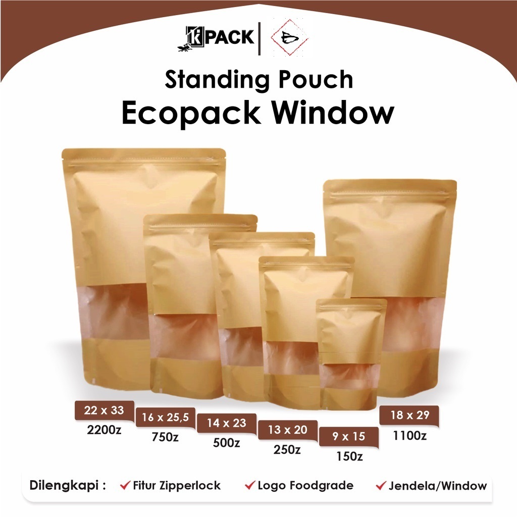 (100 pcs) Standing Pouch Window Packaging / Window Packing KRAFT PAPER ...