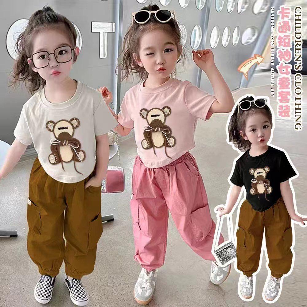 Girls' clothes Panda cargo children's suit Panda motif t-shirt long ...