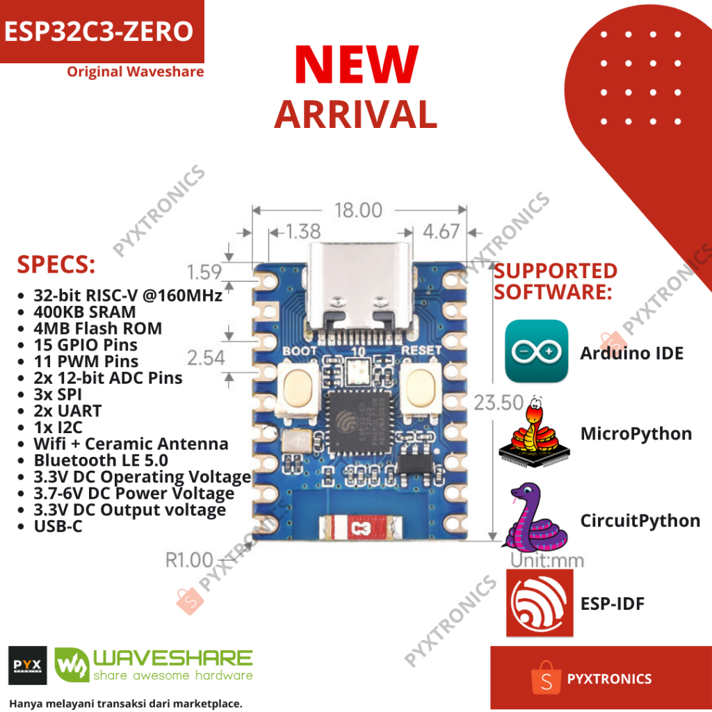 Esp32-c3-zero Original Waveshare ESP32C3 RISC-V Wifi Bluetooth 5mcu | Shopee Malaysia
