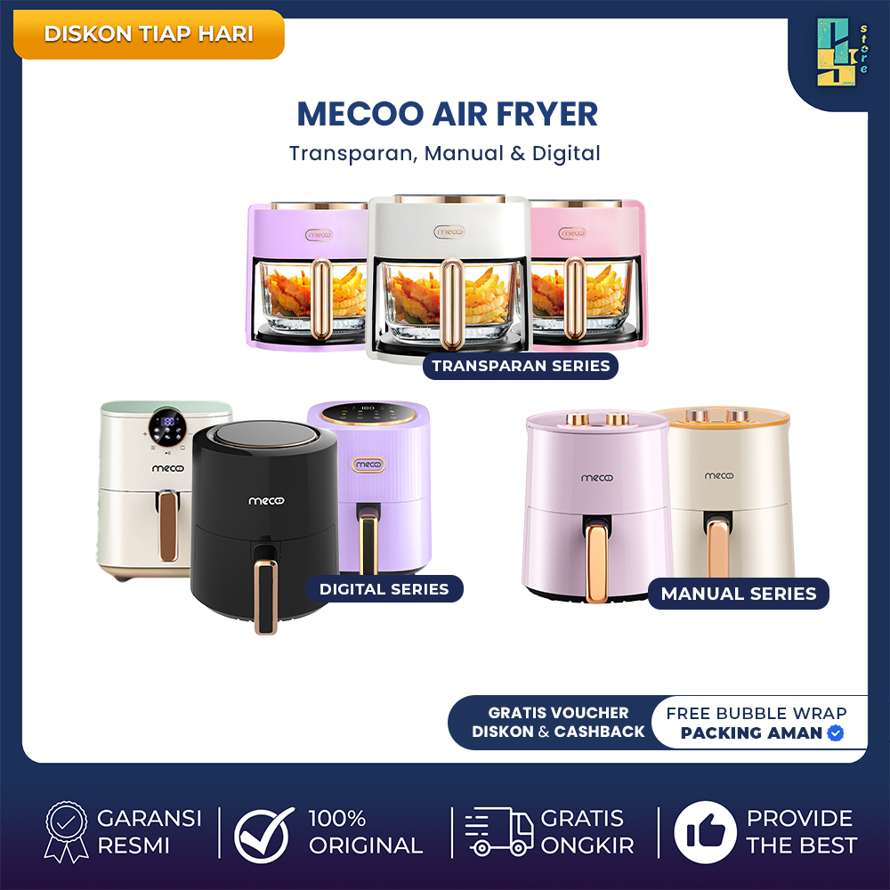 MESIN Mecoo New Manual Aesthetic 650 Low Watt Air Fryer 4.5L SNI Save ...