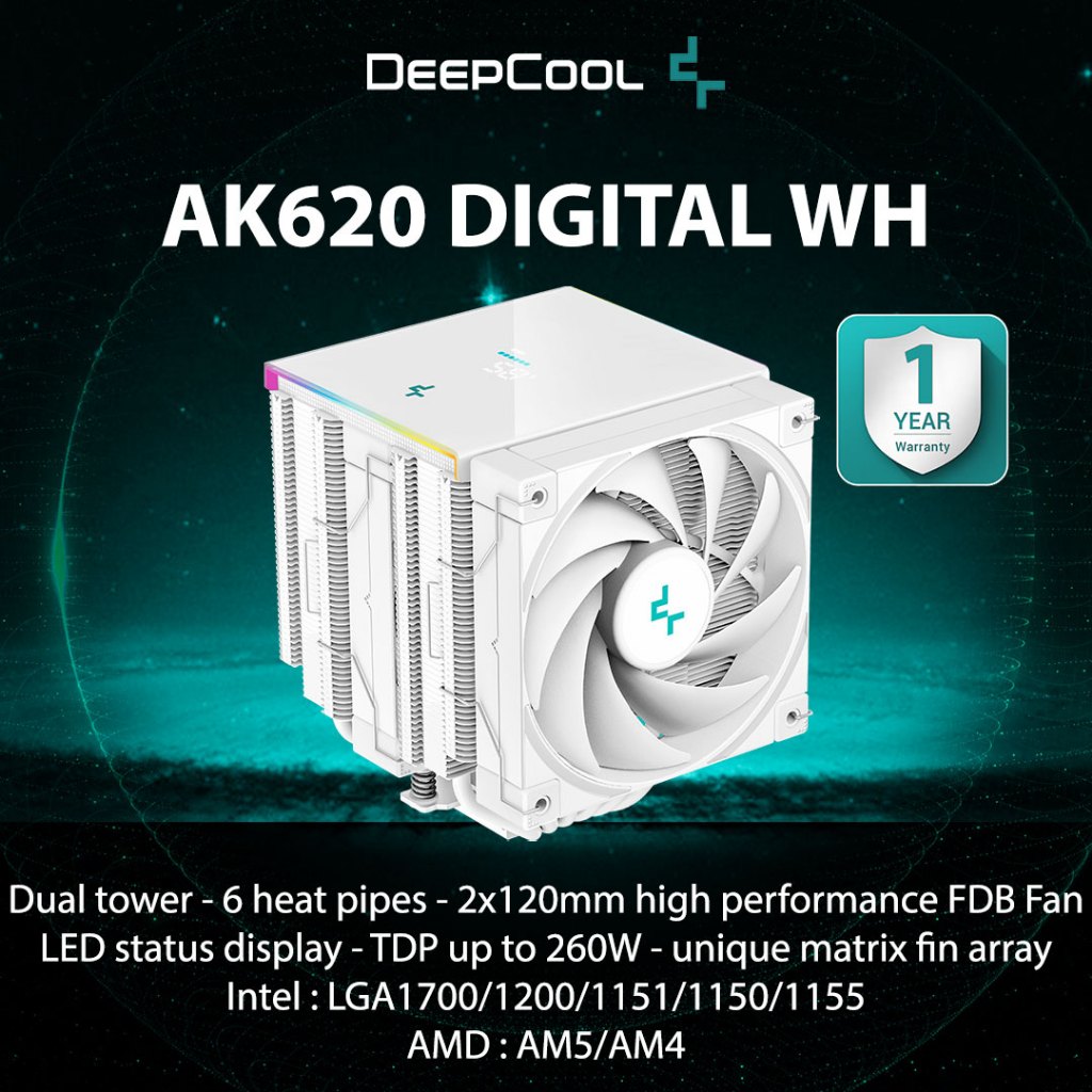 Deepcool AK620 Digital White CPU Cooler With Display Status | Shopee Malaysia