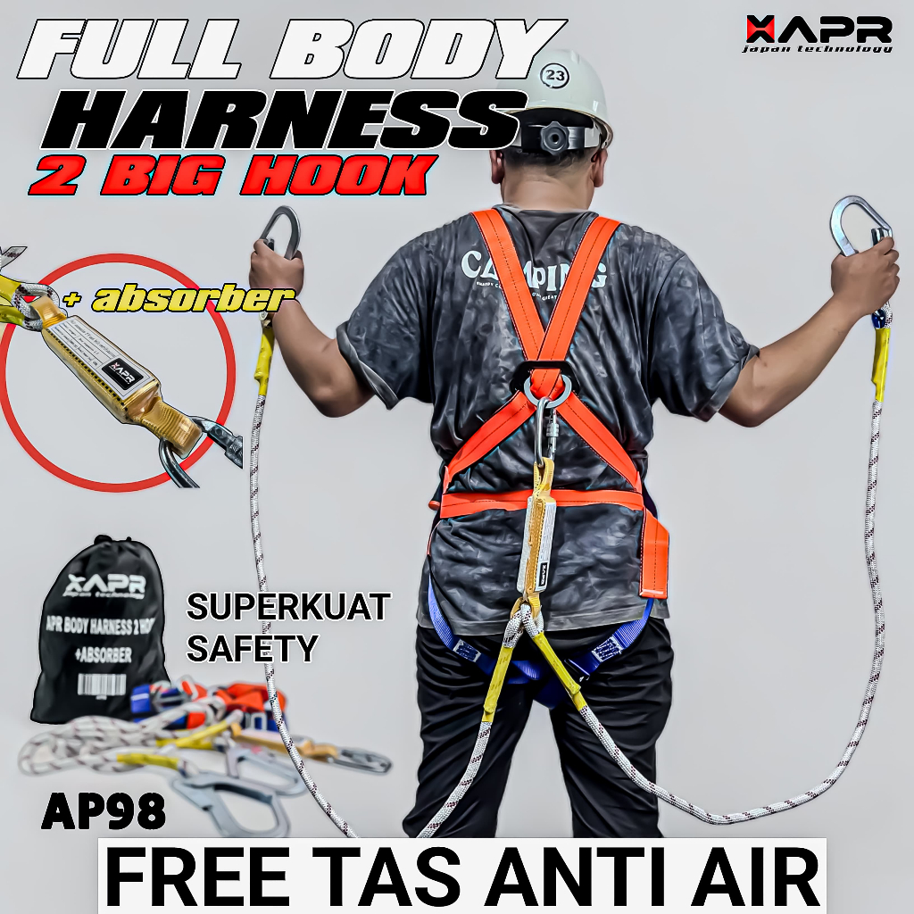 APR JAPAN AP98 Project Safety Belt full body harness absorber 2 double big hooks one belt ...