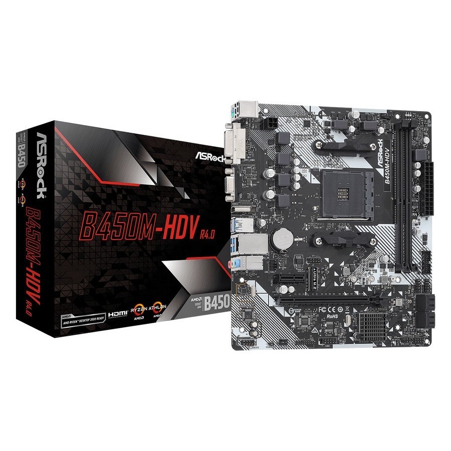 Asrock B450M HDV R4.0 (AM4, AMD Promontory B450, DDR4, USB3.1, SATA3 ...