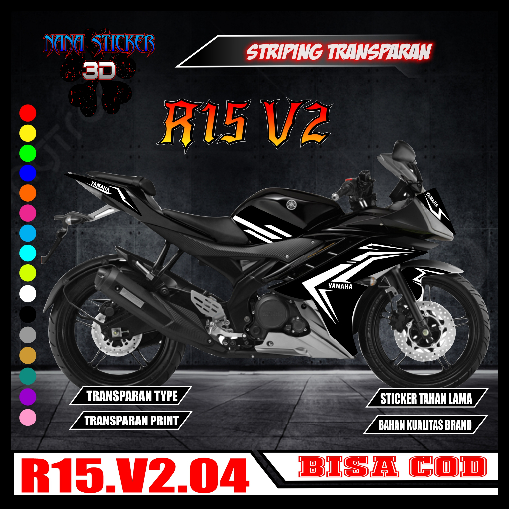 Transparent Striping YAMAHA R15 V2 Variation Of Sticker list body ...
