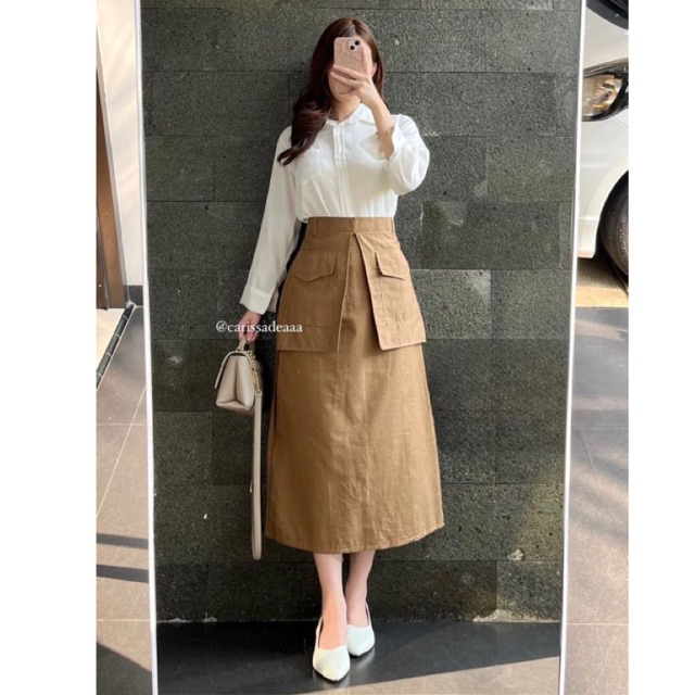 Ruhae- cargo midi Skirt/ Women's Skirt / koreanstyle Skirt/ basic cargo ...
