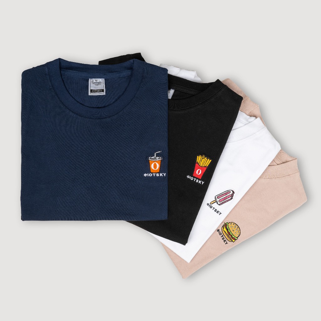 Otsky Men's T-shirt with foodsky Series Embroidered Logo Cotton 24s (2C ...