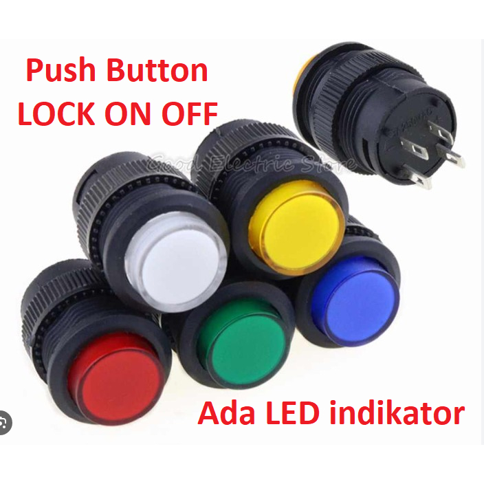 TOMBOL Push BUTTON Lock ON OFF SWITCH LED Toggle SWITCH 4 Pin 16mm R16 ...