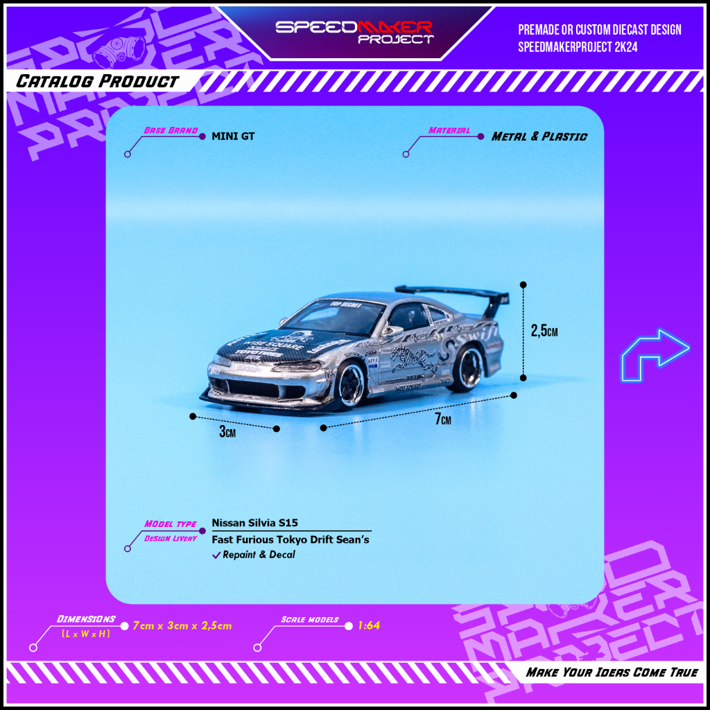 Mini GT Custom Nissan Silvia S15 Fast Furious Tokyo Drift Sean Diecast Miniature Car 1:64 ...