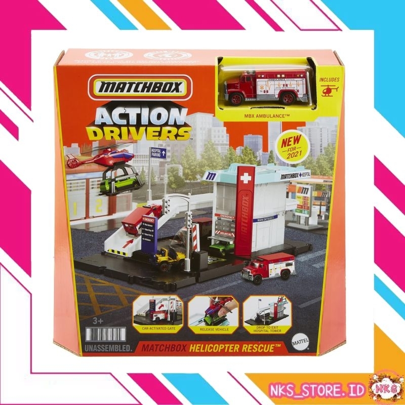 Matchbox Action Drivers Hospital Parking Matchbox Helicopter Rescue ...