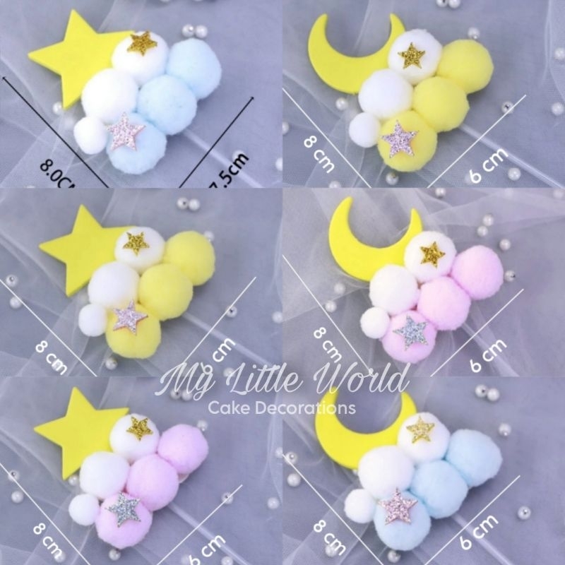 Topper Cloud Moon Star Glitter Pastel Color Yellow Blue Pink Birthday ...