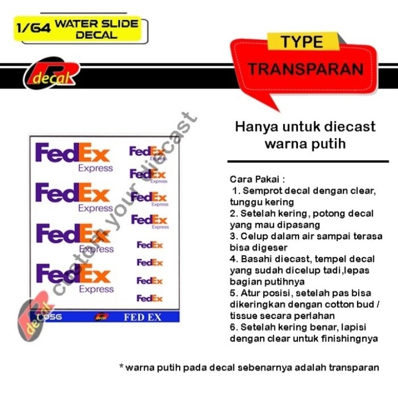T056 Decal Hotwheels Transparent 1/64 fedex | Shopee Malaysia