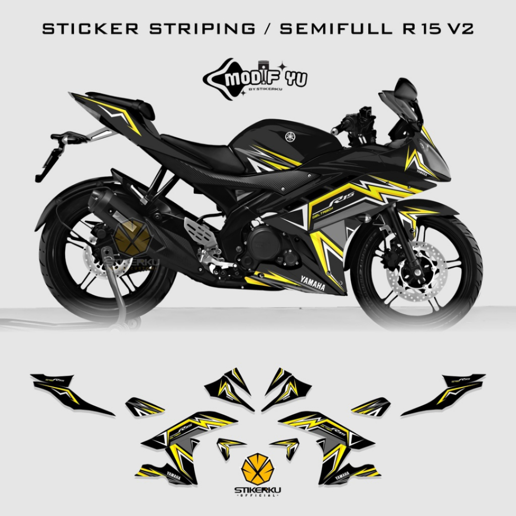 Striping YAMAHA R15 V2 / 005 / STOCK DECAL / STICKER YAMAHA R15 V2 / SEMI FULL / STICKERS ...