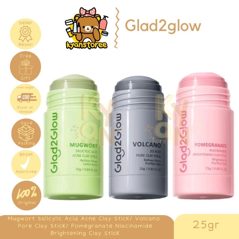 Glad2glow REAL MUGWORT SALICYLIC ACID ACNE CONTROL CLAY MASK STICK / GLAD2GLOW POMEGRANATE ...