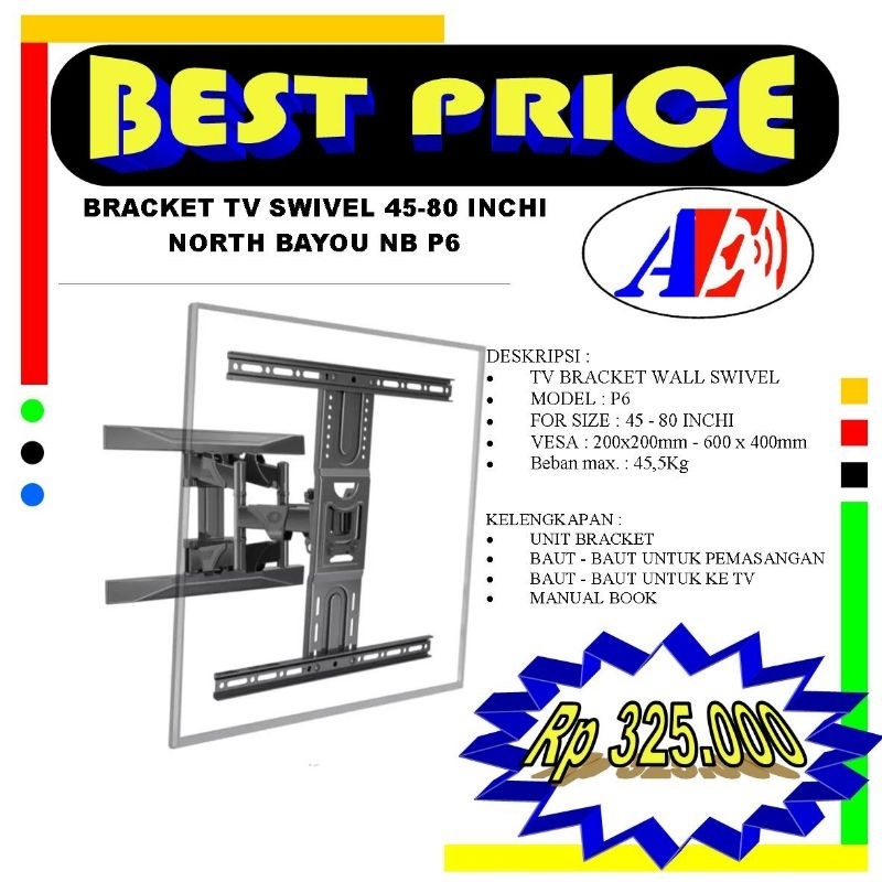Nb P6 / E200 wall Bracket LED TV 45 - 80 inch AE North bayou swivel ...