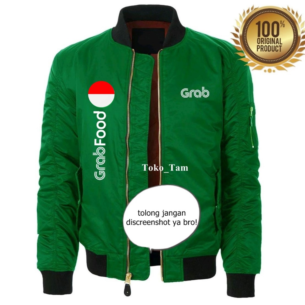 Bomber Jacket zipper driver grab grabbike grabfood waterproof Jacket ...