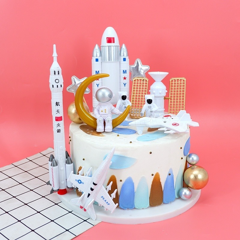 Hj Birthday CAKE Display ASTRONAUT Airplane & APOLLO Aircraft Contents ...