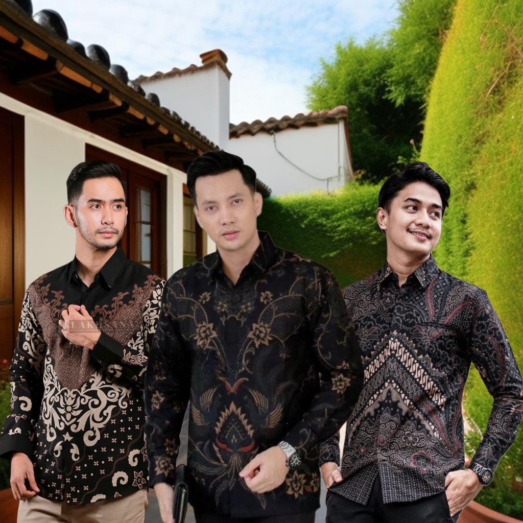 KEMEJA Modern Men's Batik Shirt Long Sleeve Casual Fashion Slim Fit ...