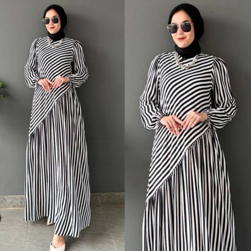 HITAM PUTIH Gauri Gamis motif motif - rayon diamond ori Gamis - Black ...