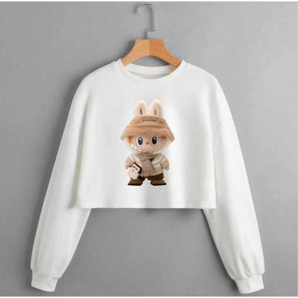 LABUBU CROP TOP LONG SLEEVE OVERSIZE T-SHIRT / KOREAN CROP TOP / WOMEN ...