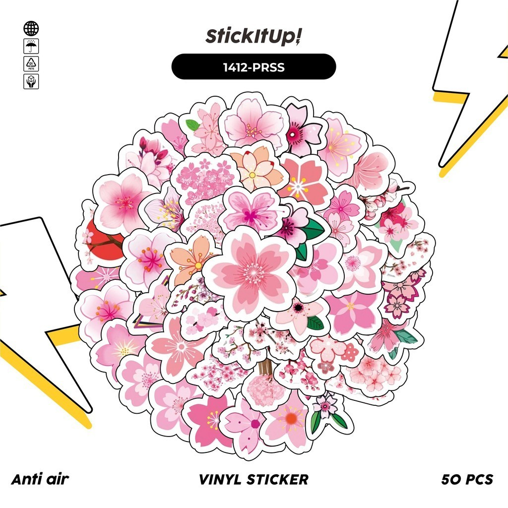 100 Pcs Pink Romantic Sakura Stickers Pack / Cute Cherry Blossoms ...