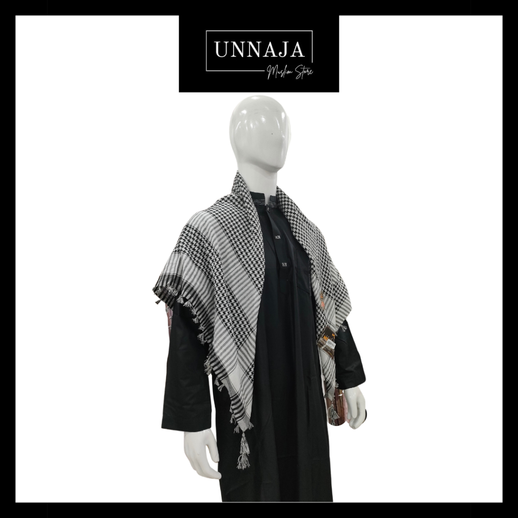 Putih Hitam Ums Palestine Monochrome Woven Turban Palestine Keffiyeh
