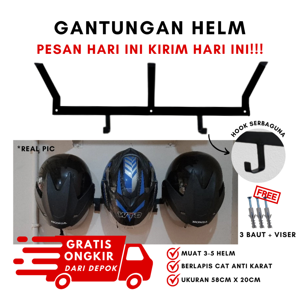 GANTUNGAN Helmet Hanger/Wall Helmet Hanger/Helmet Holder/Helmet Hanging ...