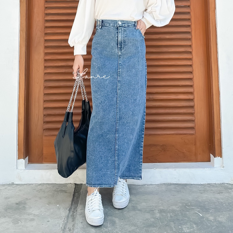 Fuji Premium Span Jeans Skirt By Lanre - Jumbo Bottom Outfit | Shopee ...