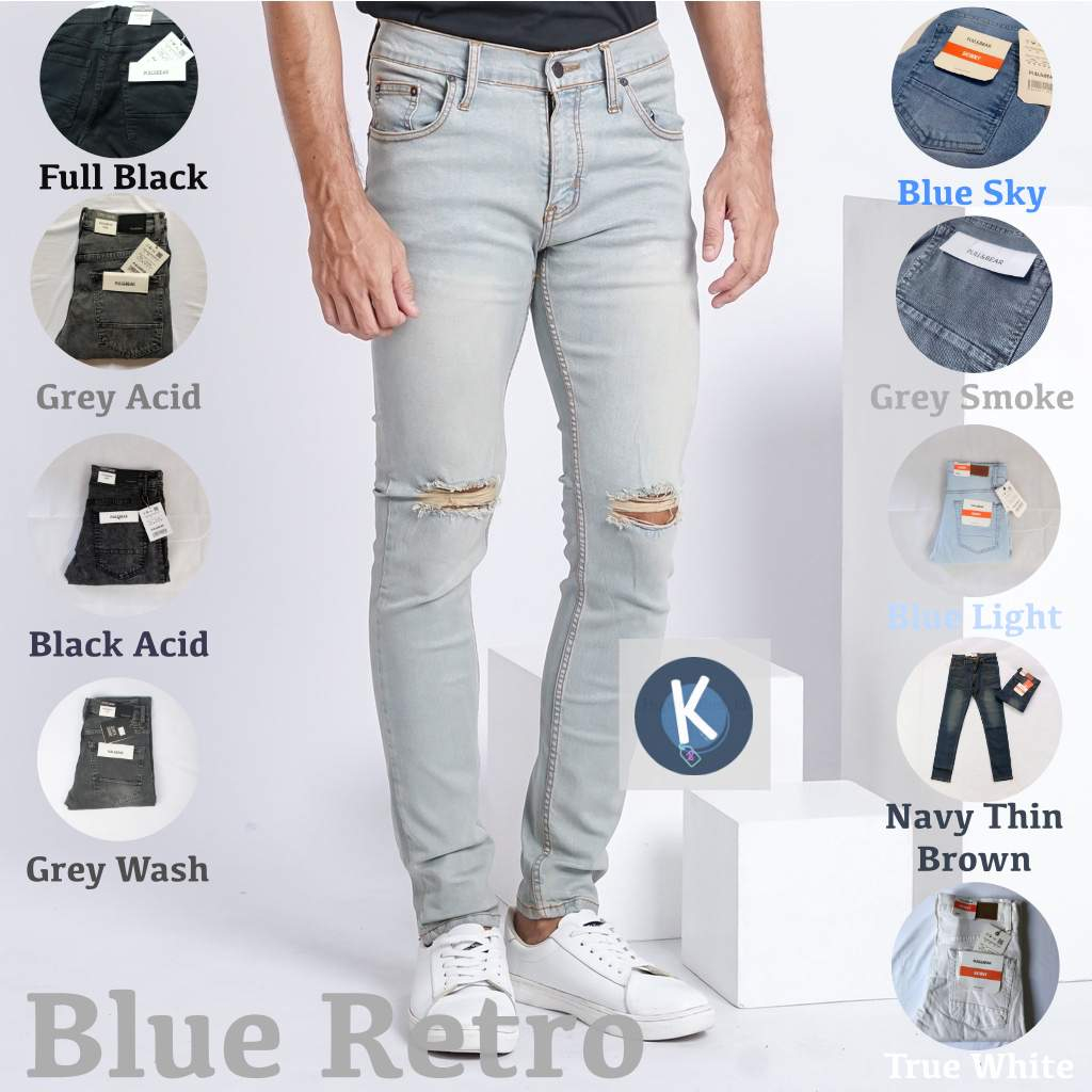 Men's JEANS RIPPED PULL&BEAR RIPPED SKINNY STRETCH KNEE P&B PULLANDBEAR ...