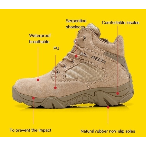 DELTA Shoes Tactical Low Cream 6'Inch Suede Premium Steel Toe Hiking ...