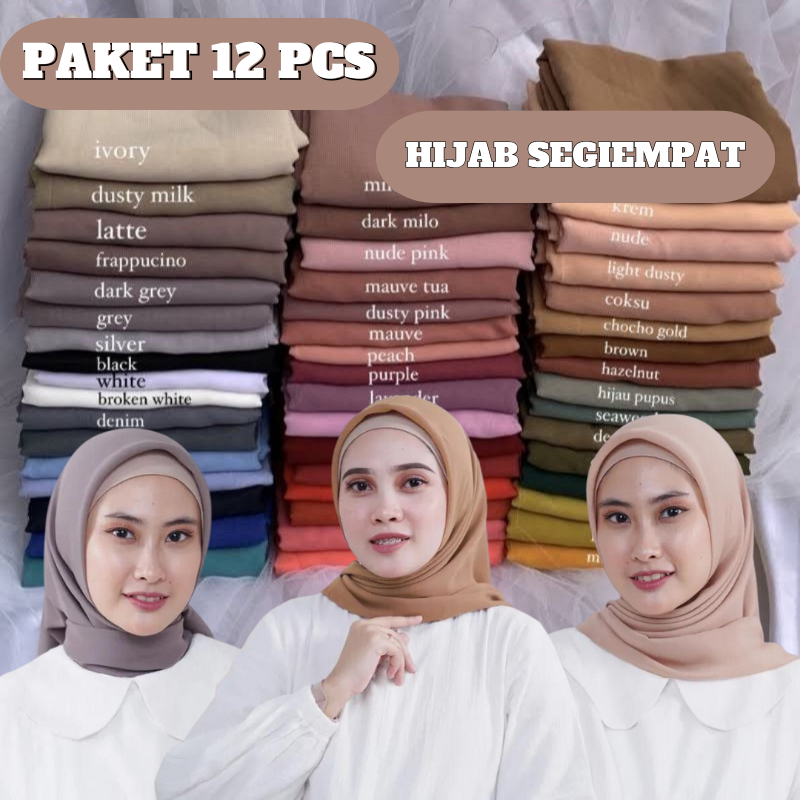 BUSINESS PACKAGE 12 PCS BELLA SQUARE HIJAB PREMIUM POLYCOTTON ...