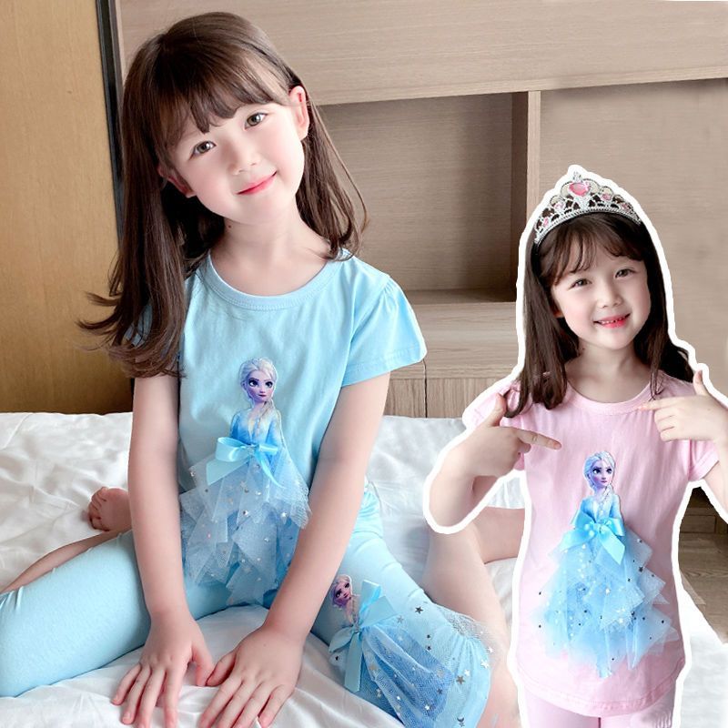 KATUN [PRINCESS Kesli] 1-9 Years One Set PRINCESS Elsa Girls Cotton T ...