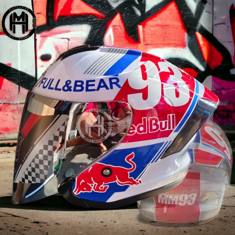 Helmet JS ARMOR MOTIF RED BULL VISOR IRIDIUM|Half FACE | Shopee Malaysia