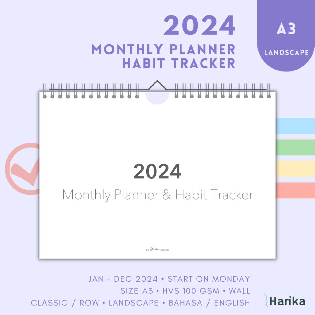 Monthly Planner 2024+Habit Tracker/A3/Wall | Shopee Malaysia