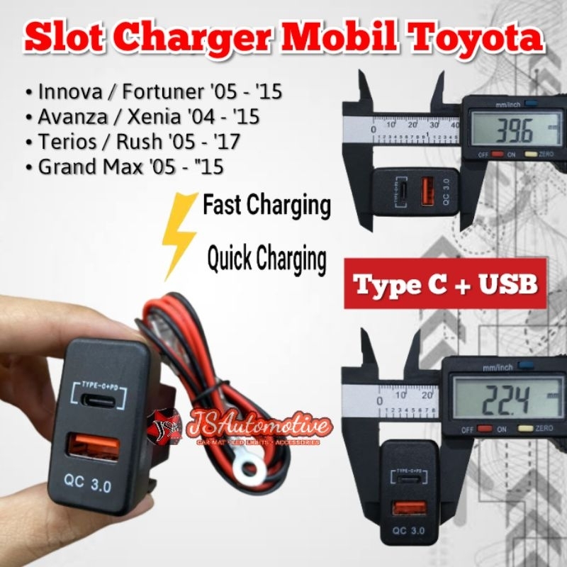 Dual Car Charger Cas Casan Toyota Fast/Quick Charging USB + Type C ...