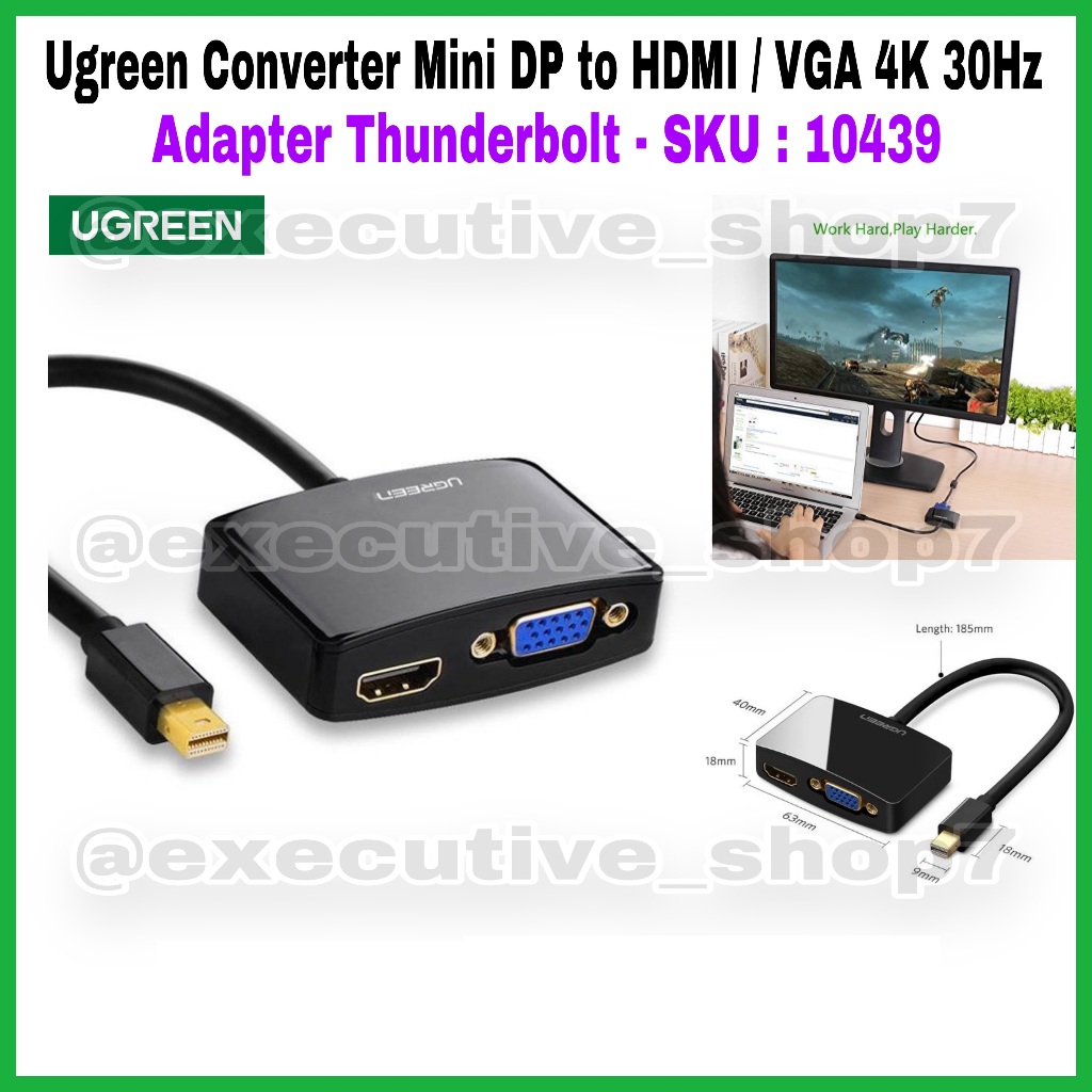 Ugreen Converter Mini DP to HDMI or VGA 4K 30Hz - Thunderbolt Adapter ...