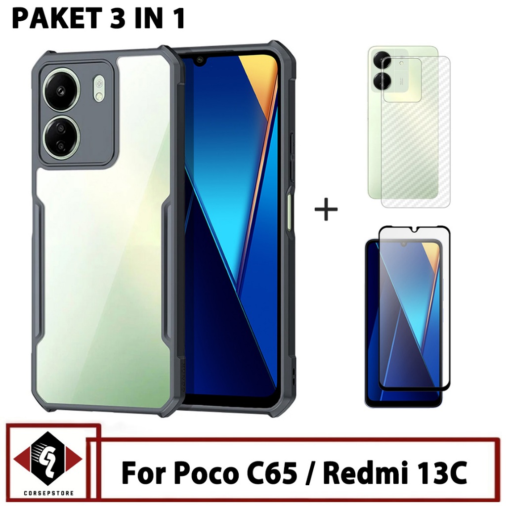 LAYAR The Newest Redmi 13C/Poco C65 Transparent Case 3 IN 1 Package ...