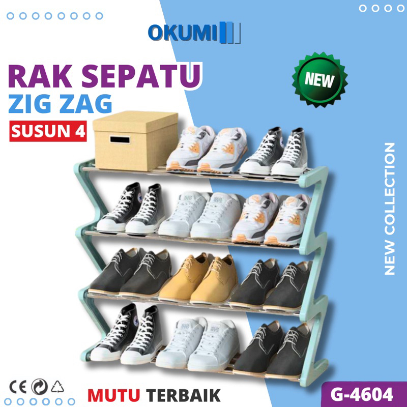 Okumi Zigzag Shoe Rack Stacking 4 Shoe Rack 4 Stacking Z Shape Shoe Rack Shoe Slipper Holder ...