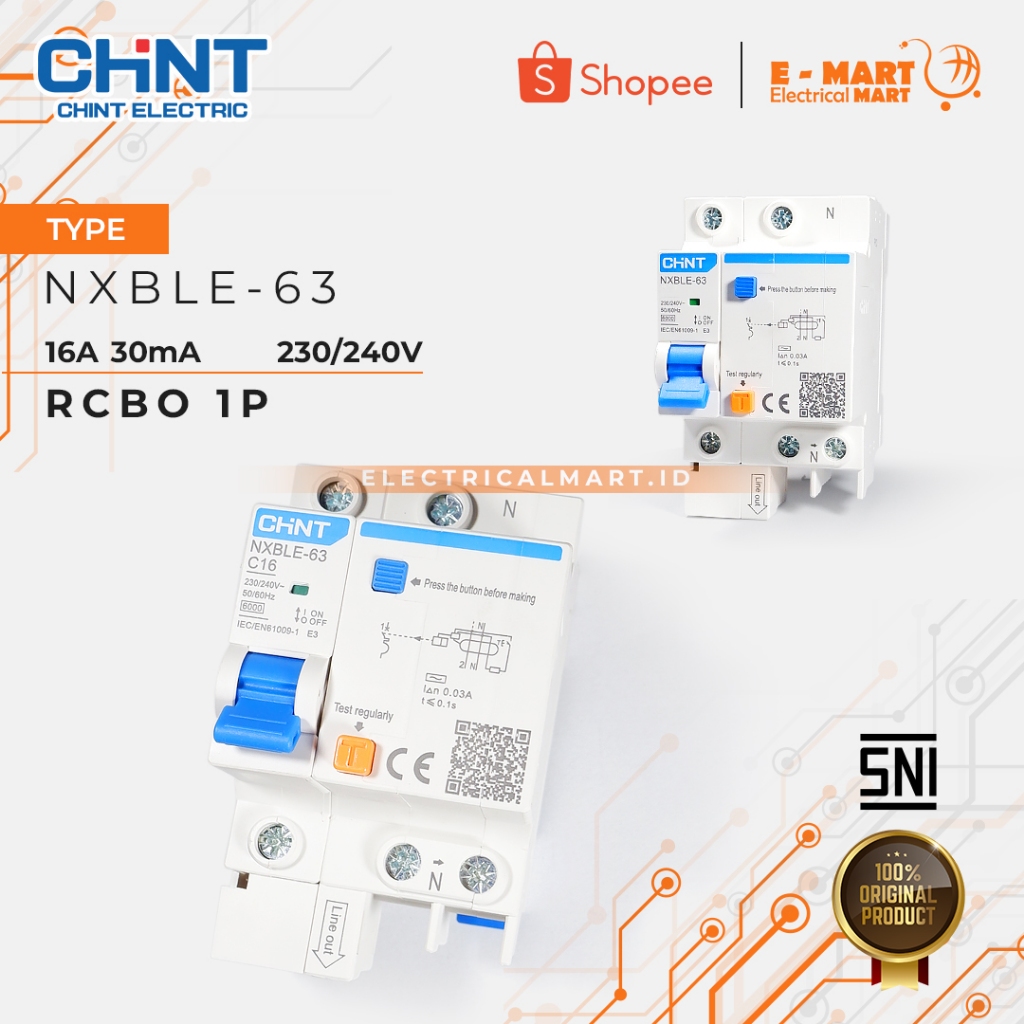 Chint RCBO RCCB ELCB NXBLE-32 1P 1 Phase 16A 25A 30mA Stun Protection ...