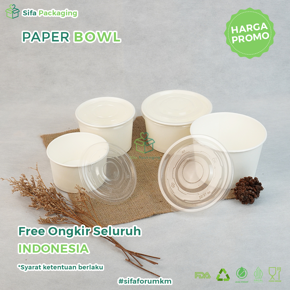 PUTIH Laminated Kraft Paper Bowl Paper Bowl + Lid Rice Bowl 360ml 500ml ...