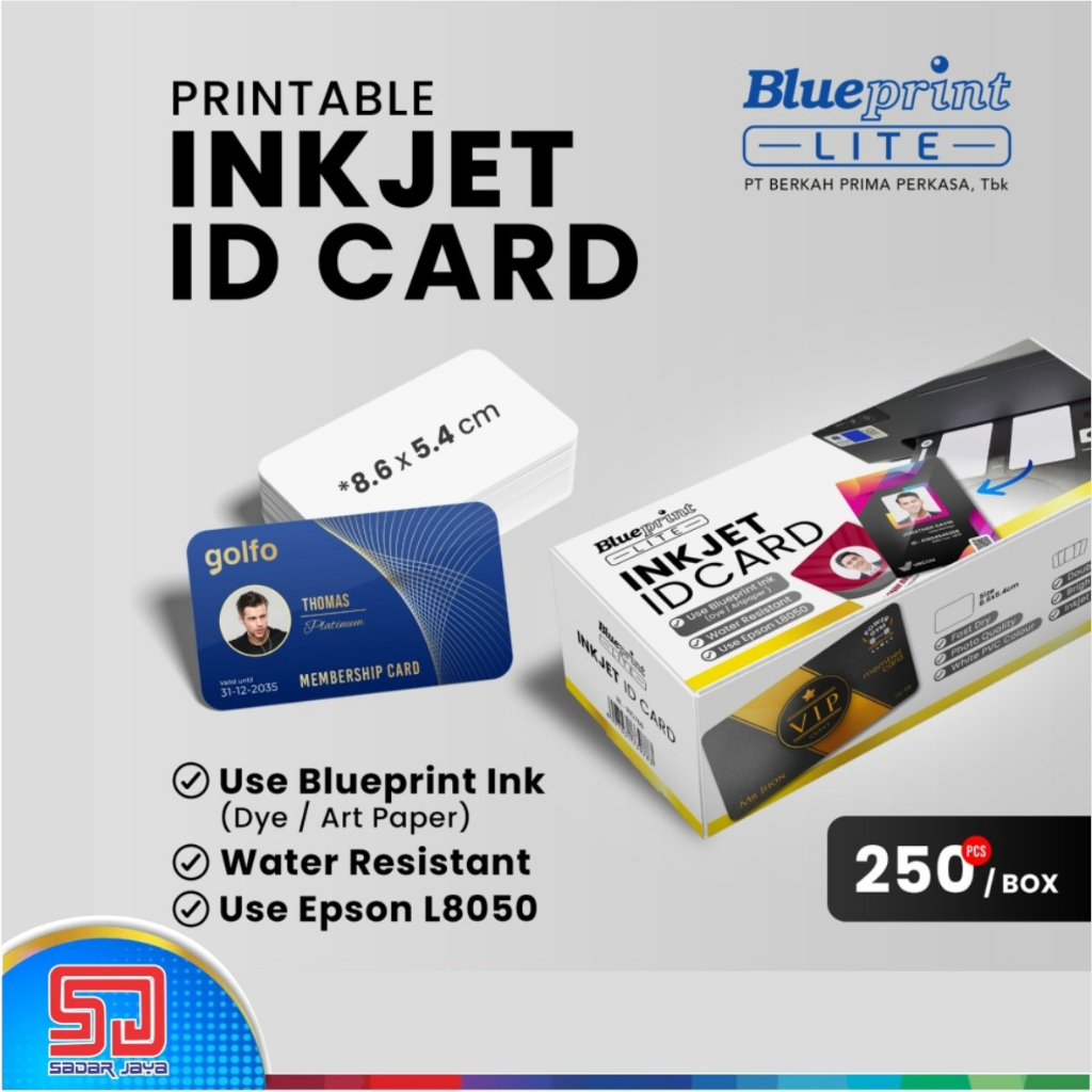 Printable Inkjet ID Card BLUEPRINT Lite PVC Identification Card Size 8 ...