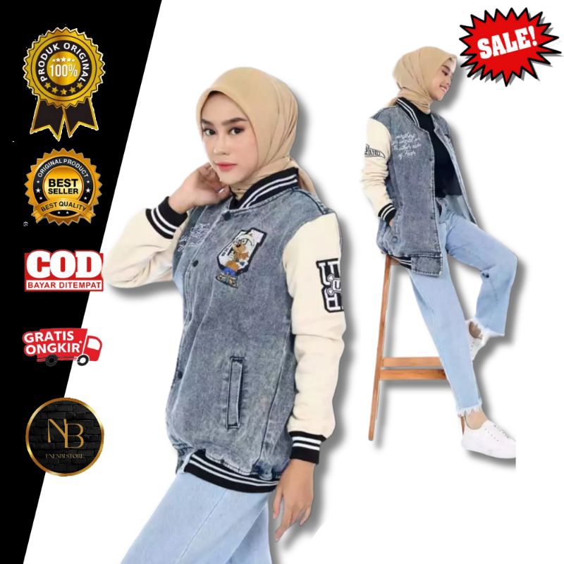 University Bear Denim Varsity Jacket - Denim Jacket - X Urband Varsity ...