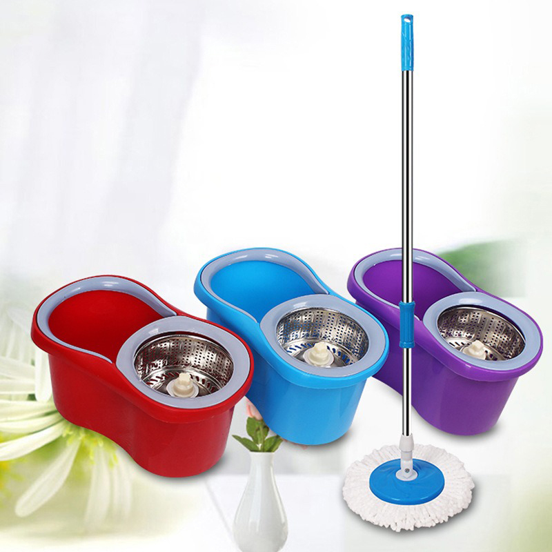 2 in 1 Bucket Floor Mop Fiber Cloth with Spin Mop Bucket Washing and ...