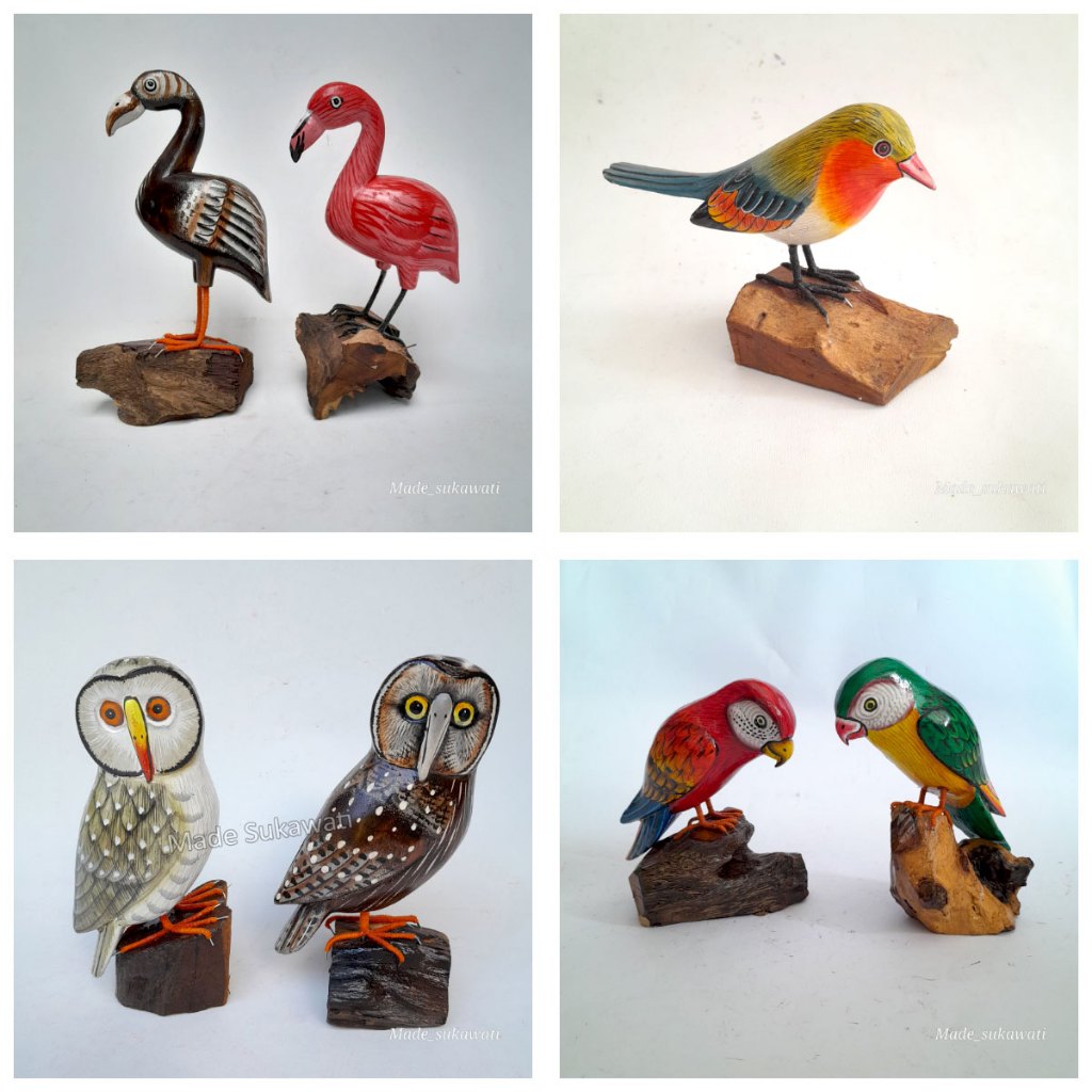 KAYU Craft colored bird statues, handmade wooden coasters, Balinese ...