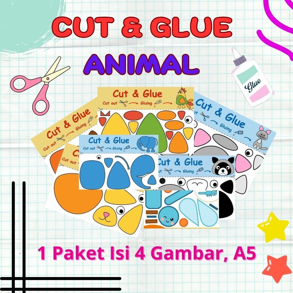 Cut and Glue Scissors Paste Animal Theme Children's Activity Sheet | Shopee Malaysia