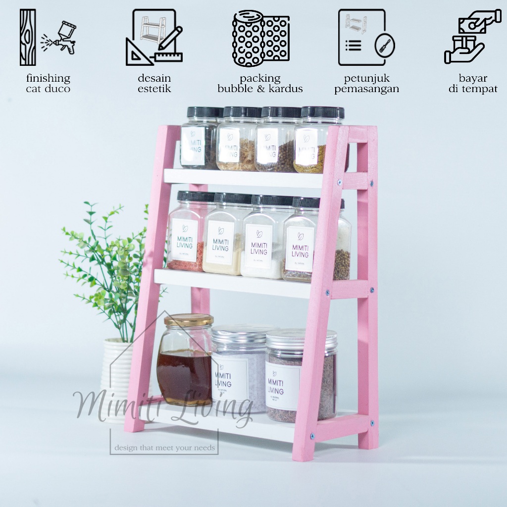 KAYU Pink 3 tier multi-purpose wooden shelf | Shopee Malaysia