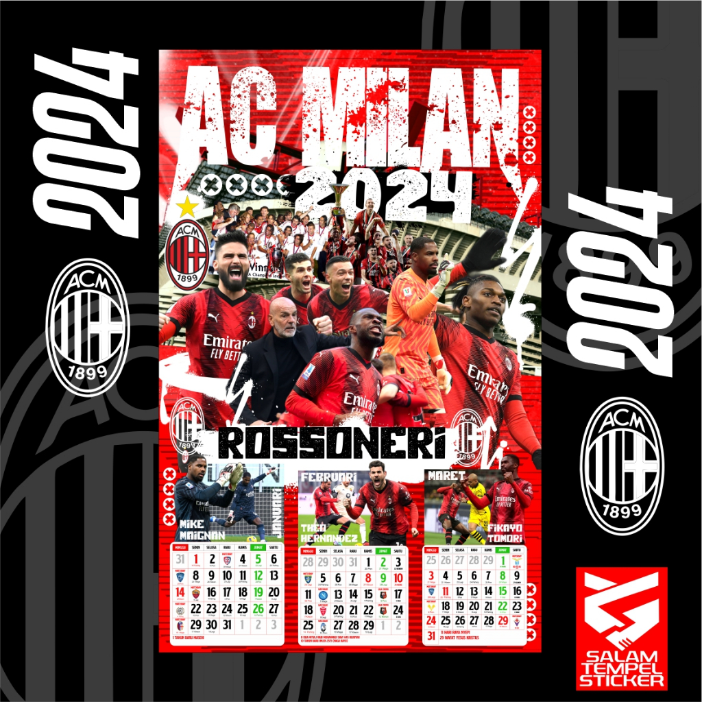 Ac Milan 2024 wall calendar AC Milan football Italian League Aesthetic ...