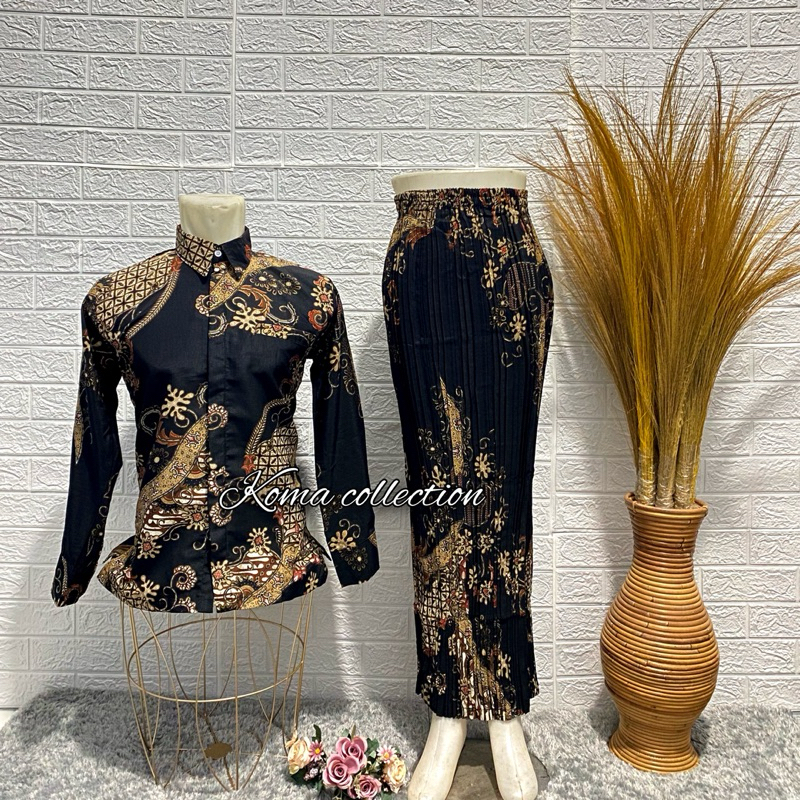 KEMEJA Couple Long Sleeve Batik Shirt and Plisket Batik Skirt with ...