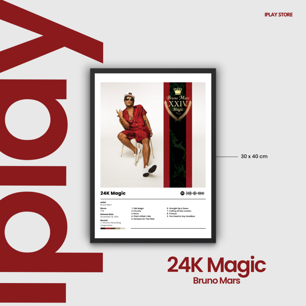 HIASAN DINDING Wall Decoration Frame Music Album: Bruno Mars - 24K ...