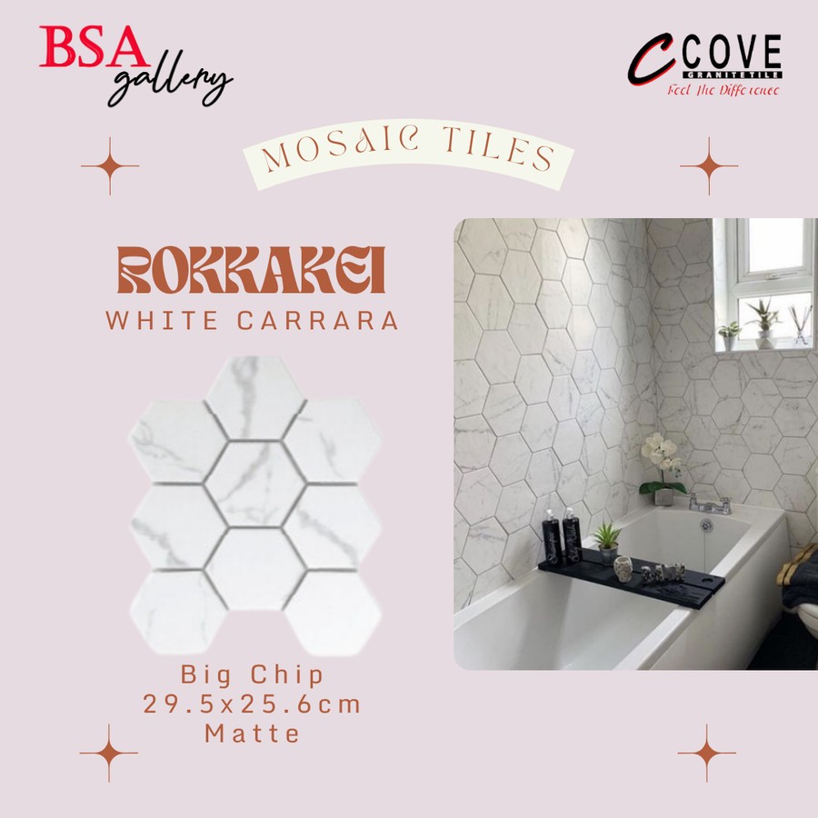 PUTIH Mosaic TILE HEXAGON LARGE WHITE CARRARA / WHITE MOZAIC CERAMIC ...