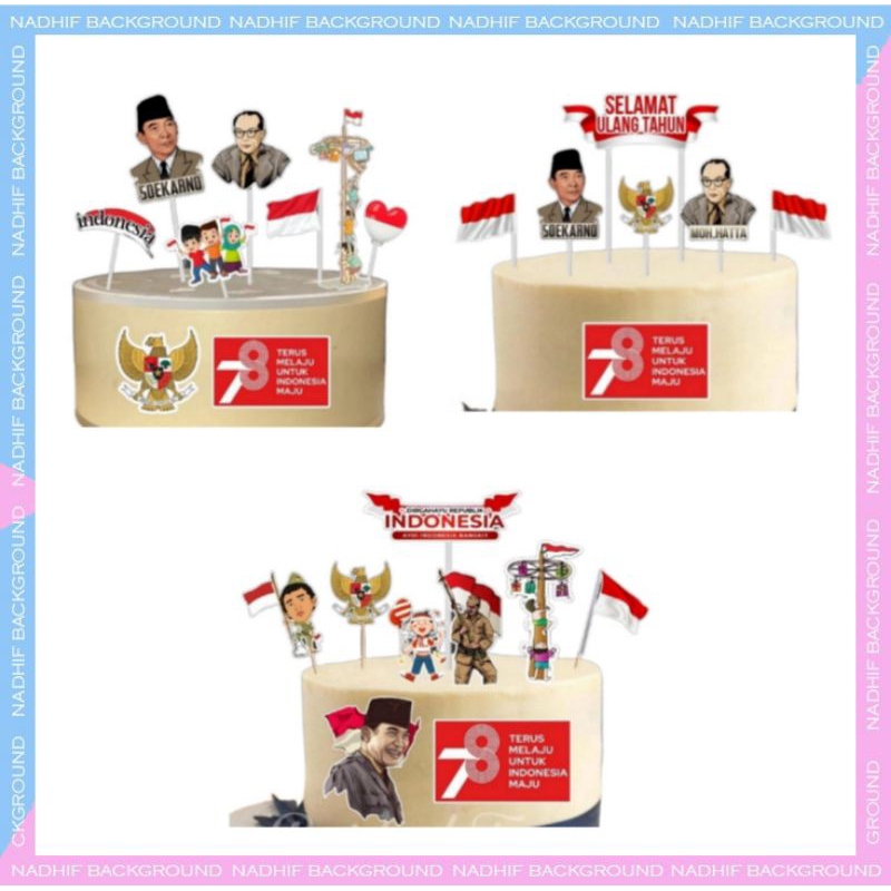 PUTIH Merdeka Character Decoration Cake Topper White Stick Birthday ...